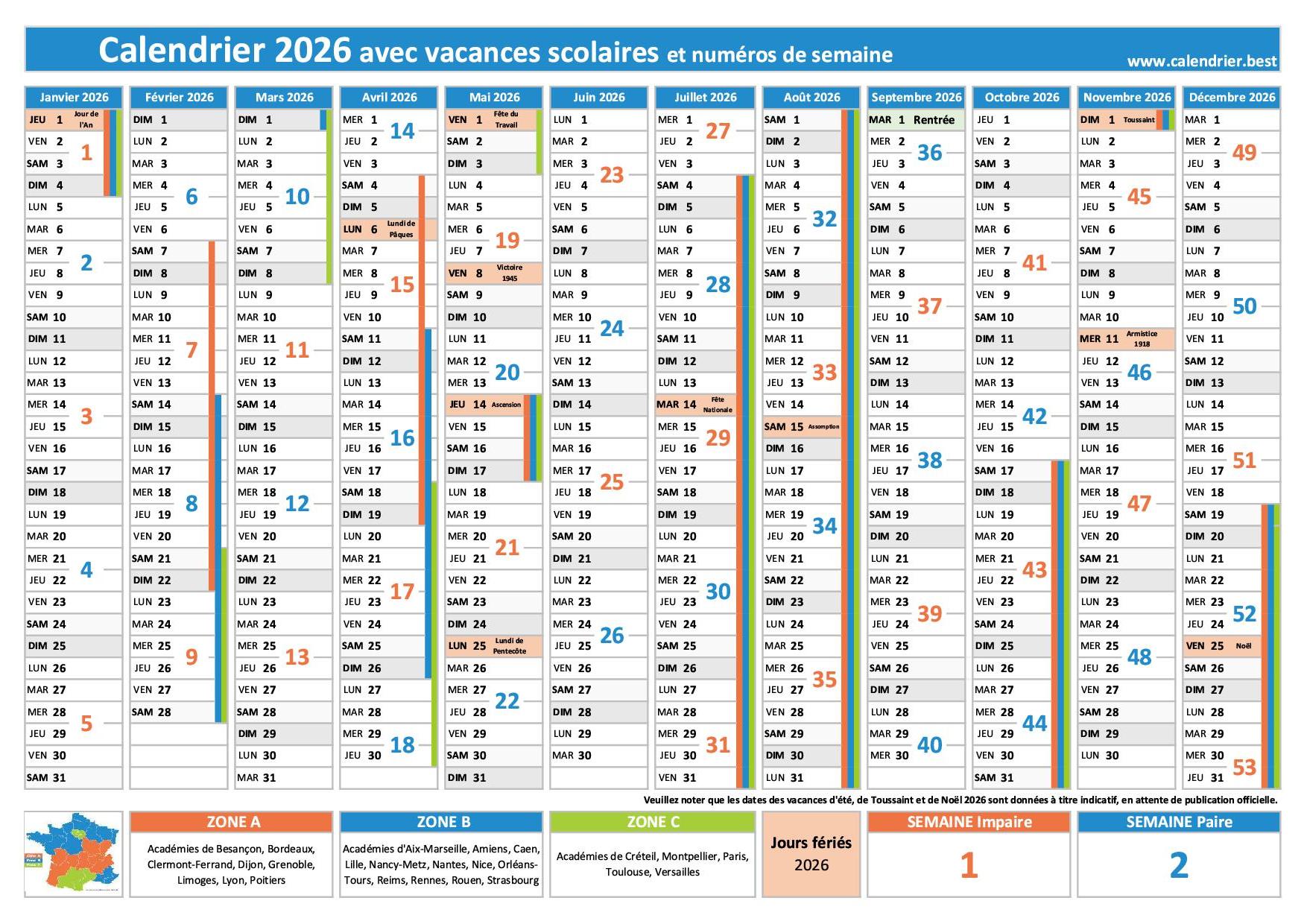 Calendrier 2026 Imprimer Vacances Scolaires Jours F ri s Et Calendrier 2026 Imprimer Vacances Scolaires Jours F ri s Et