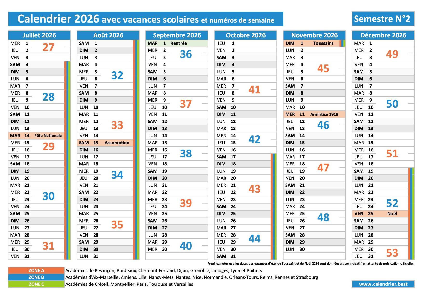 Calendrier 2026 Imprimer Vacances Scolaires Jours F ri s Et Calendrier 2026 Imprimer Vacances Scolaires Jours F ri s Et