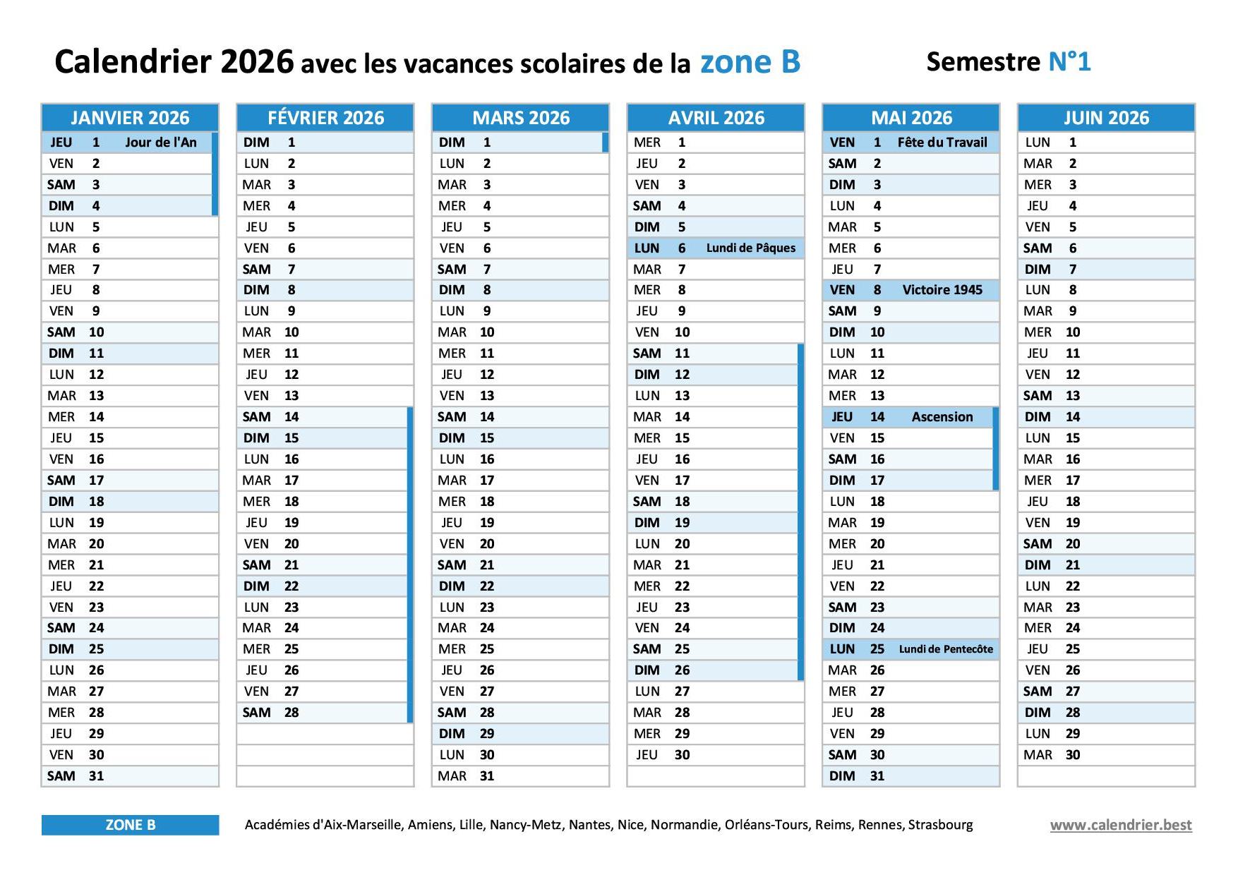 Calendrier 2026 Imprimer Vacances Scolaires Jours F ri s Et Calendrier 2026 Imprimer Vacances Scolaires Jours F ri s Et