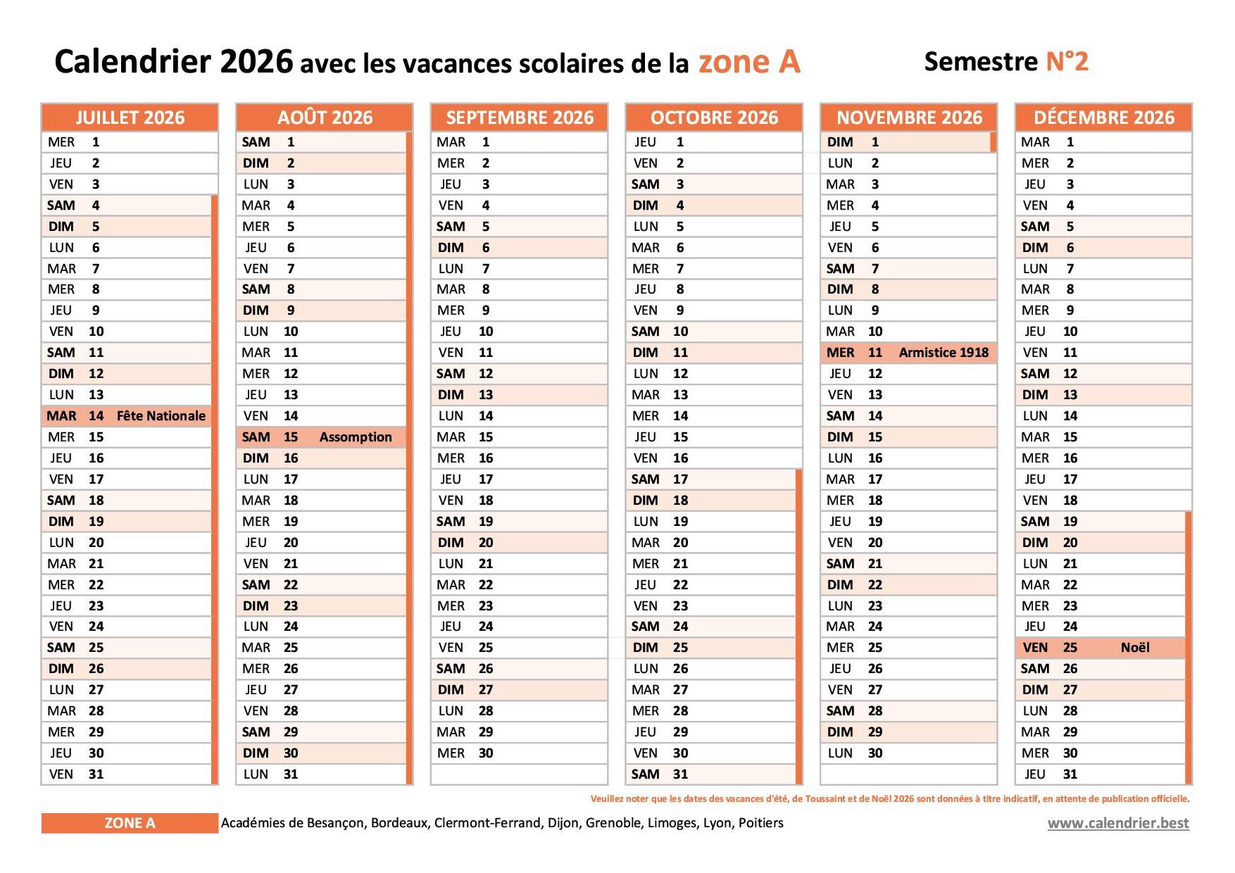  Calendrier 2026 Imprimer Vacances Scolaires Jours F ri s Et