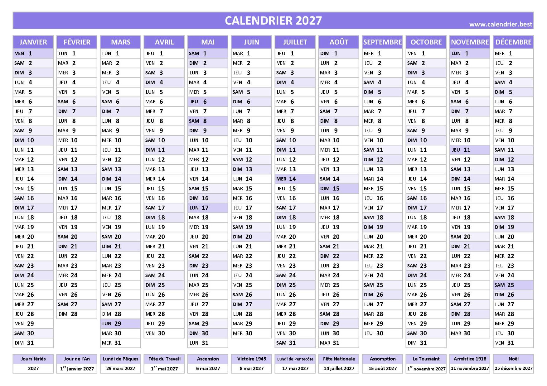 Calendrier 2027 Imprimer Calendrier 2027 Imprimer