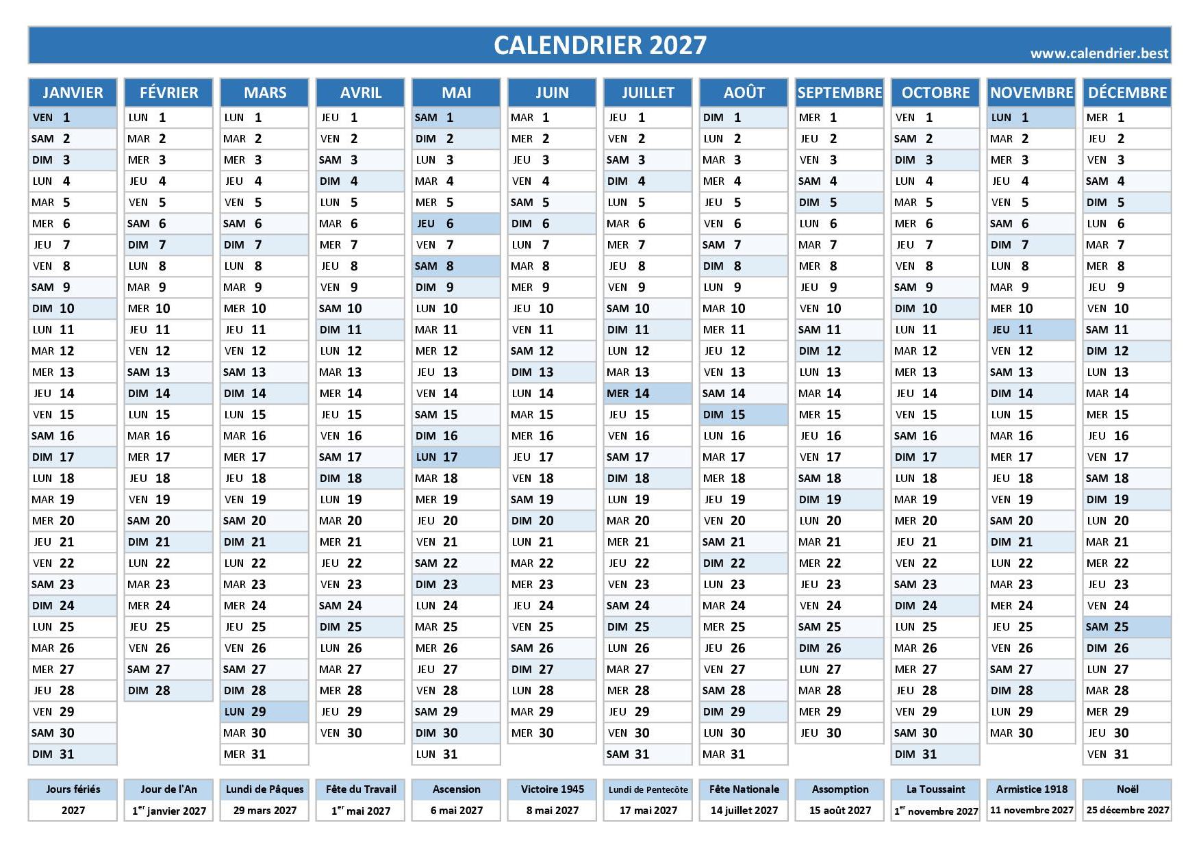 Calendrier 2027 Imprimer Calendrier 2027 Imprimer