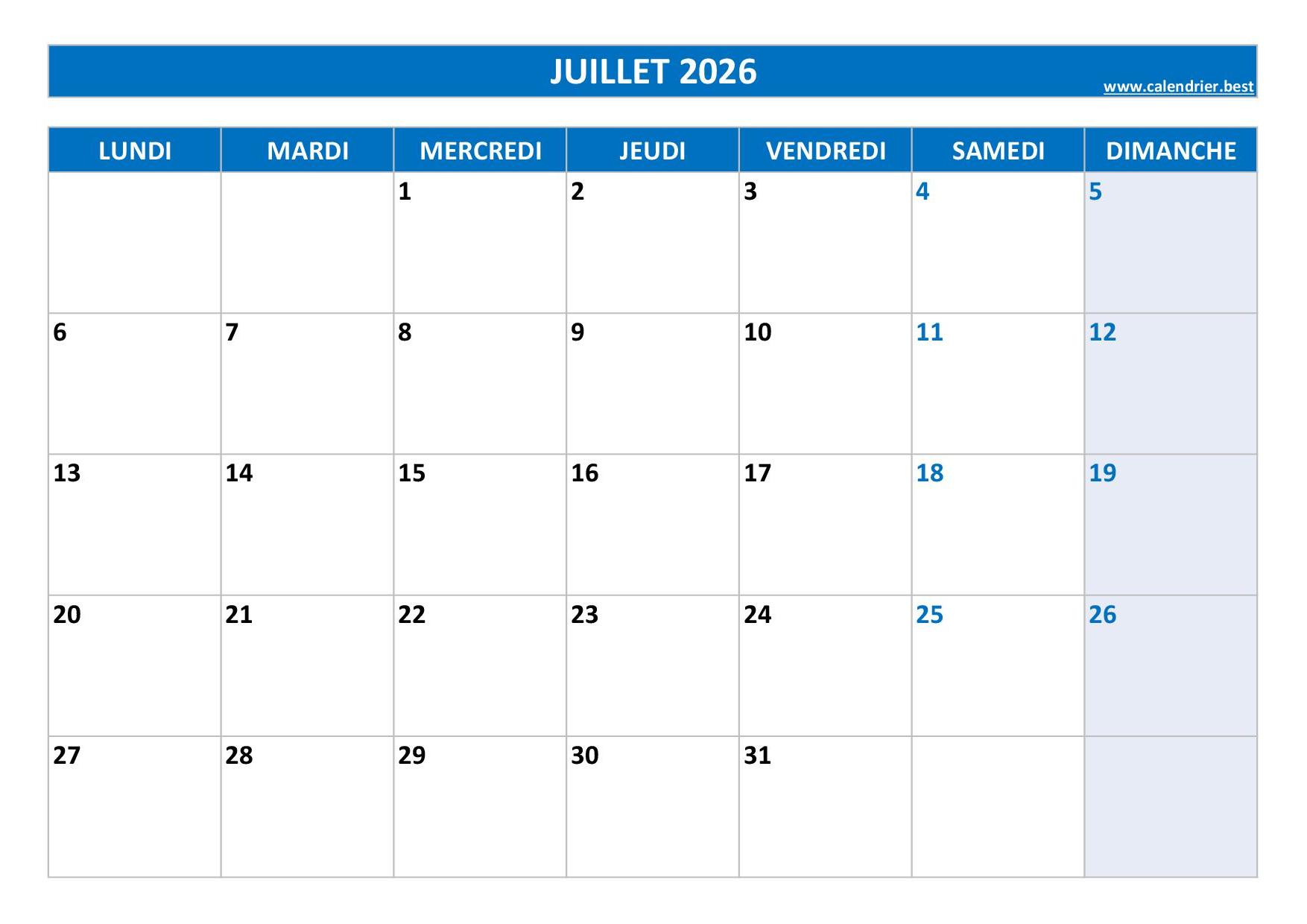 Calendrier Juillet 2026 Consulter Ou Imprimer Calendrier best Calendrier Juillet 2026 Consulter Ou Imprimer Calendrier best