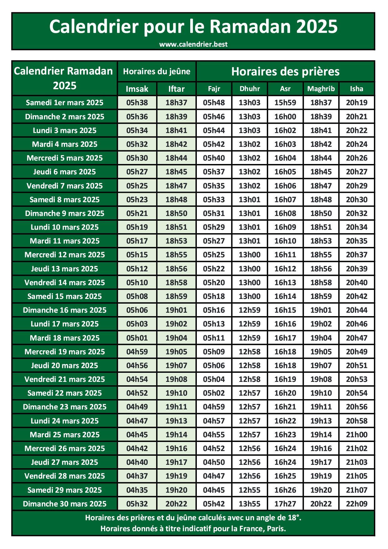 Calendrier Ramadan 2025 Horaires Du Je ne Pri res Calendrier Ramadan 2025 Horaires Du Je ne Pri res