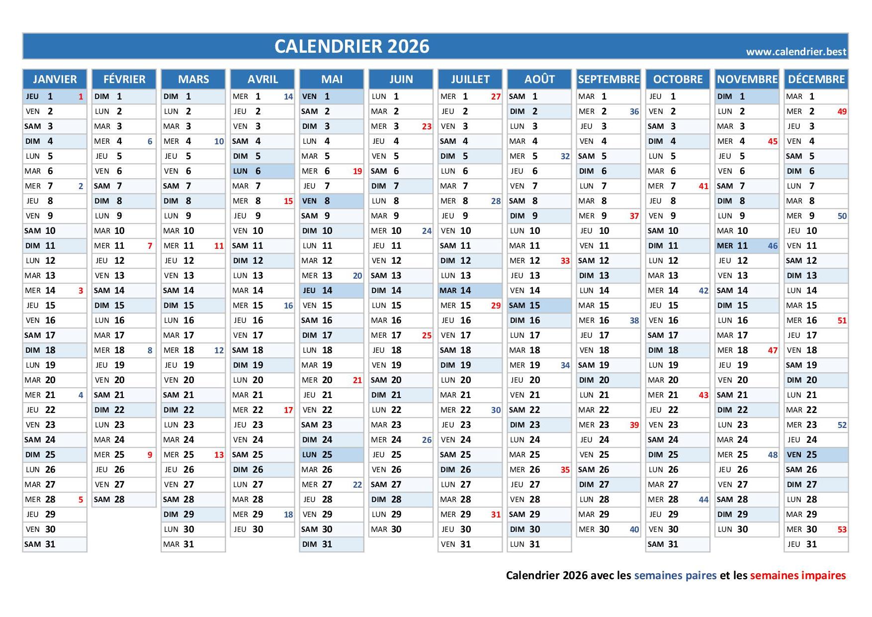 Semaine Paire Et Impaire 2026 Calendrier best