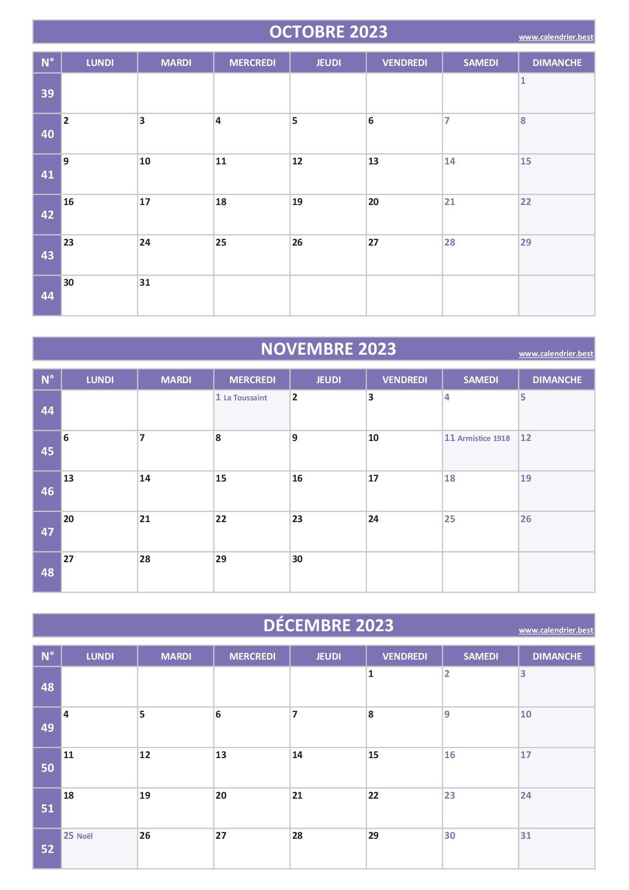 Calendrier pour le 4ème trimestre 2023 : mois d'octobre, novembre et ... Calendrier pour le 4ème trimestre 2023 : mois d'octobre, novembre et ...