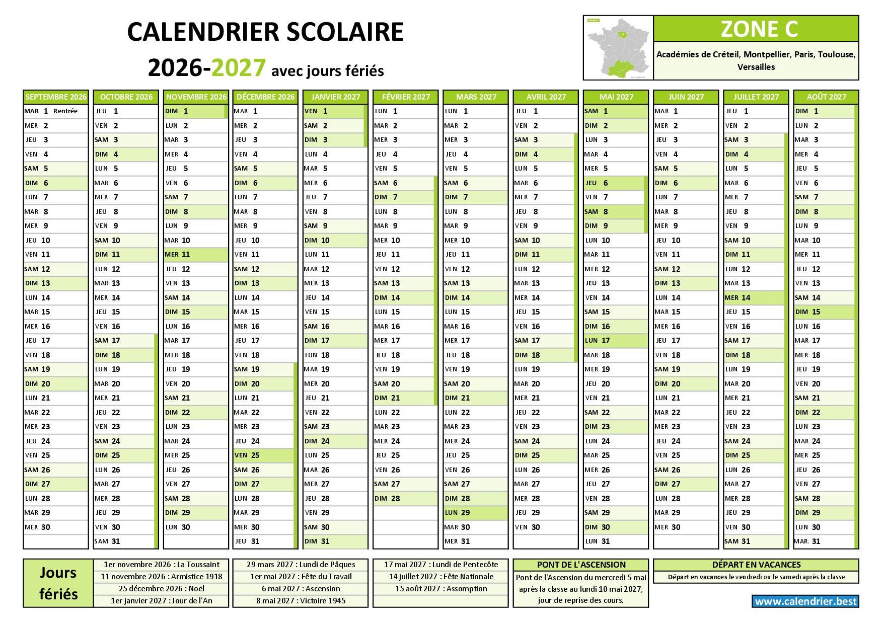 Calendrier Scolaire 2026 2027 Imprimer Et T l charger En PDF